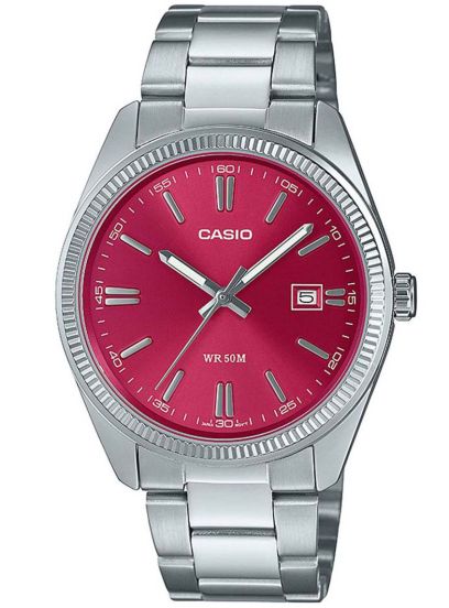 Casio Red Dial Men's Watch | Sunburst Finish | Stainless Steel MTP ...