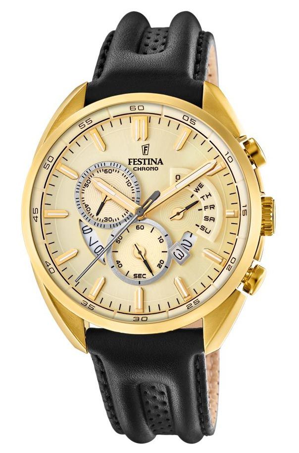 Festina Gold Chrono Black Leather F20268/1 - LQ - RIP