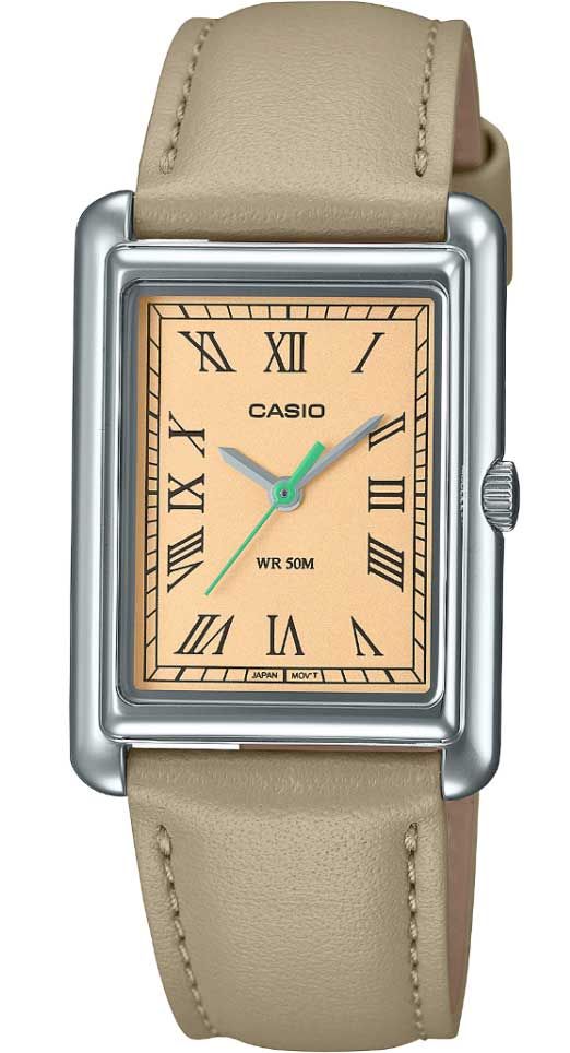 Square Ladies Watch | Casio LTP-B165L-5BVEF | Salmon-Red Dial Roman ...